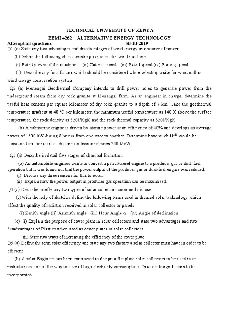 Assignment Alternative Energy Technology 30-10 - 2019 | PDF | Solar ...
