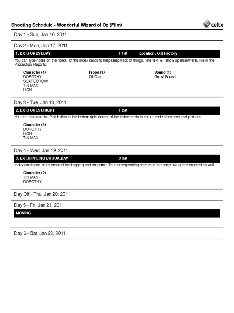Film Shooting Schedule Template | PDF