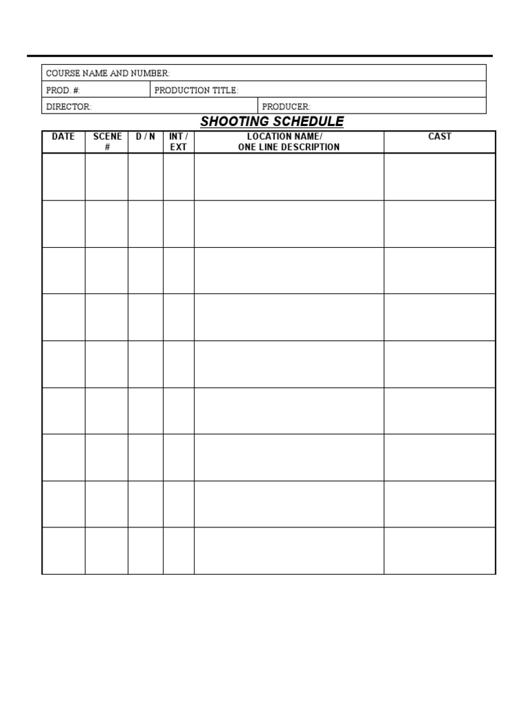 Film Shooting Schedule Template | PDF