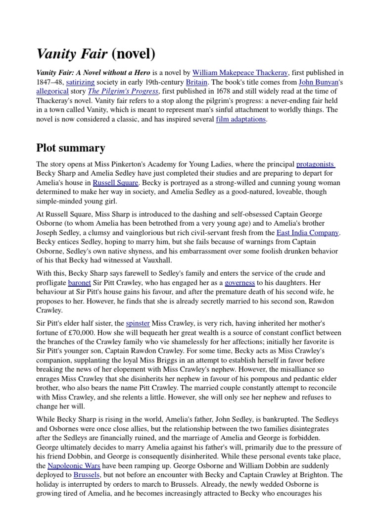 Vanity Fair (Novel) : Plot Summary | PDF | Vanity Fair (Novel)