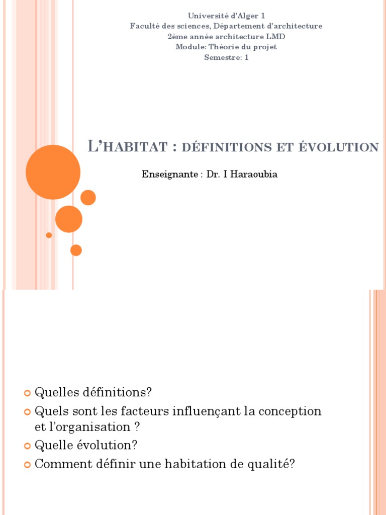 Définitions et Évolution de l'Habitat | PDF | Logement | Humain