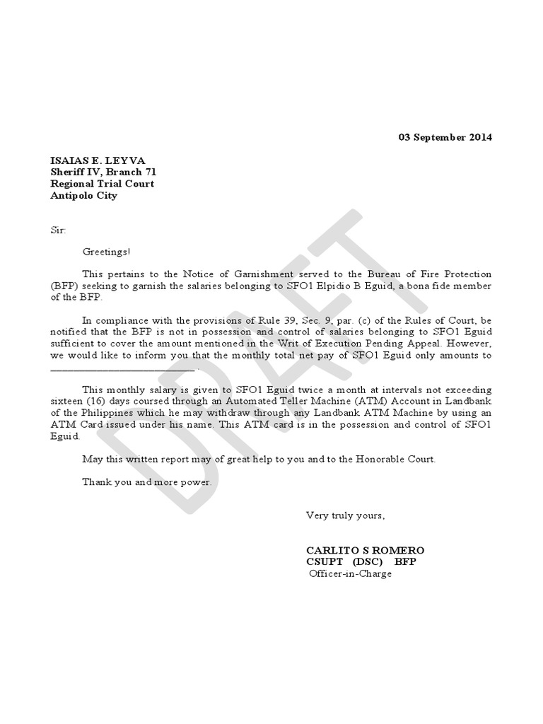 Letter For Isaias Leyva Notice of Garnishment | PDF