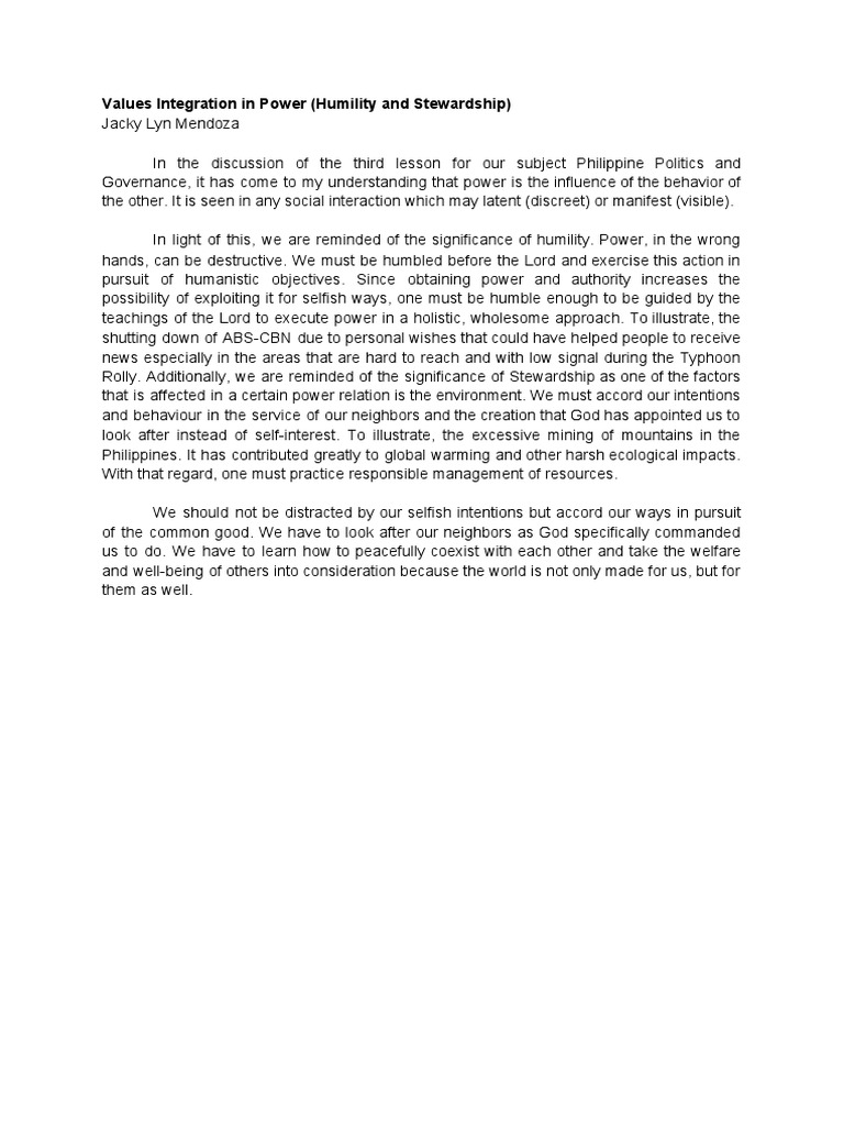 Values Integration in Power (Humility and Stewardship) | PDF