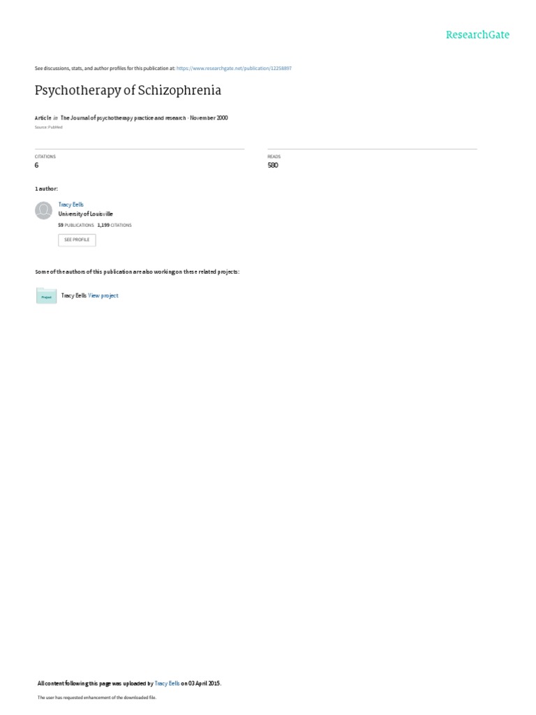 Psychotherapy of Schizophrenia | PDF | Cognitive Behavioral Therapy ...