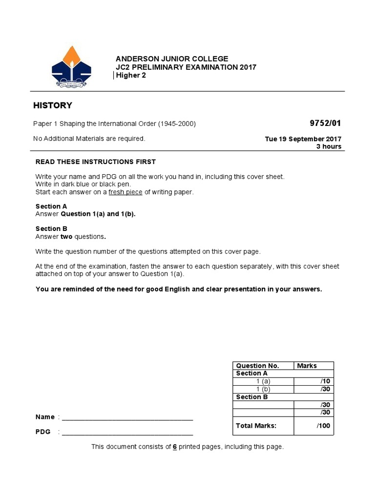 AJC JC2 H2 History Paper 1 Prelims 2017 Question Paper | PDF | Soviet ...