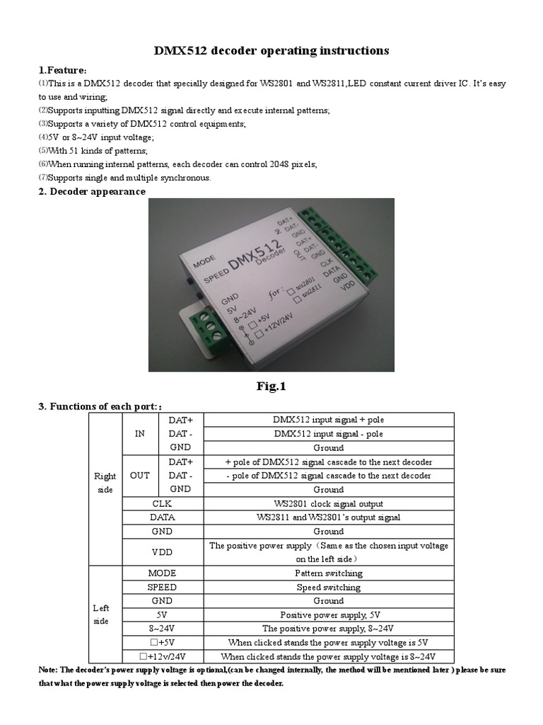 DMX512 Decoder Operating Instructions: 1.feature | PDF | Power Supply ...