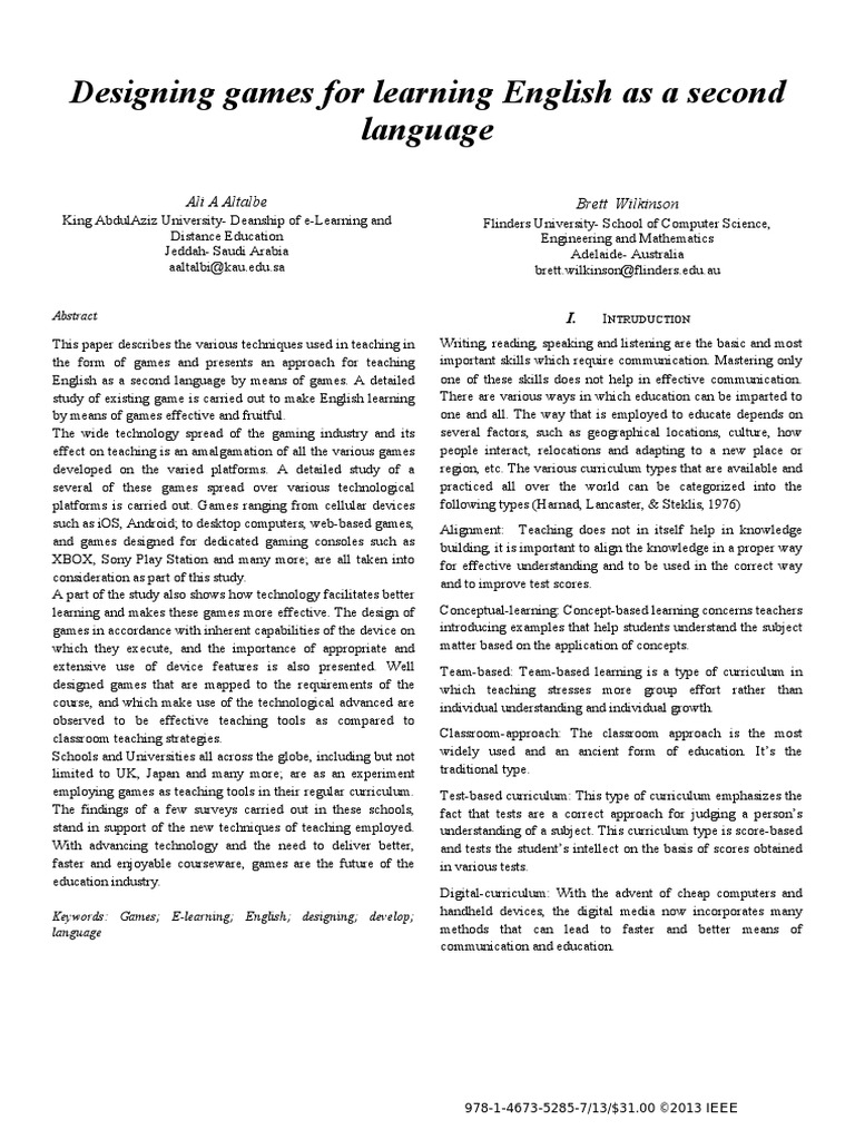 Designing Games For Learning English As PDF | PDF | Windows Phone ...