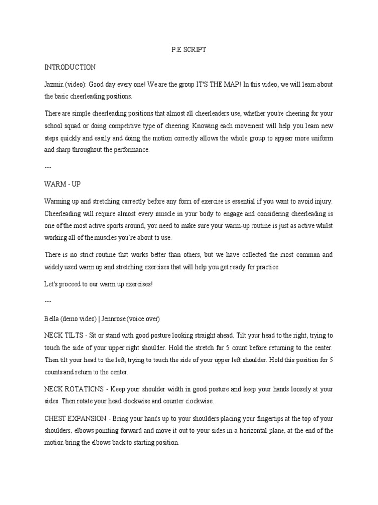 P E-Script | PDF | Cheerleading | Hand