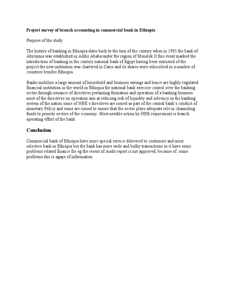 Conclusion: Project Survey of Branch Accounting in Commercial Bank in ...