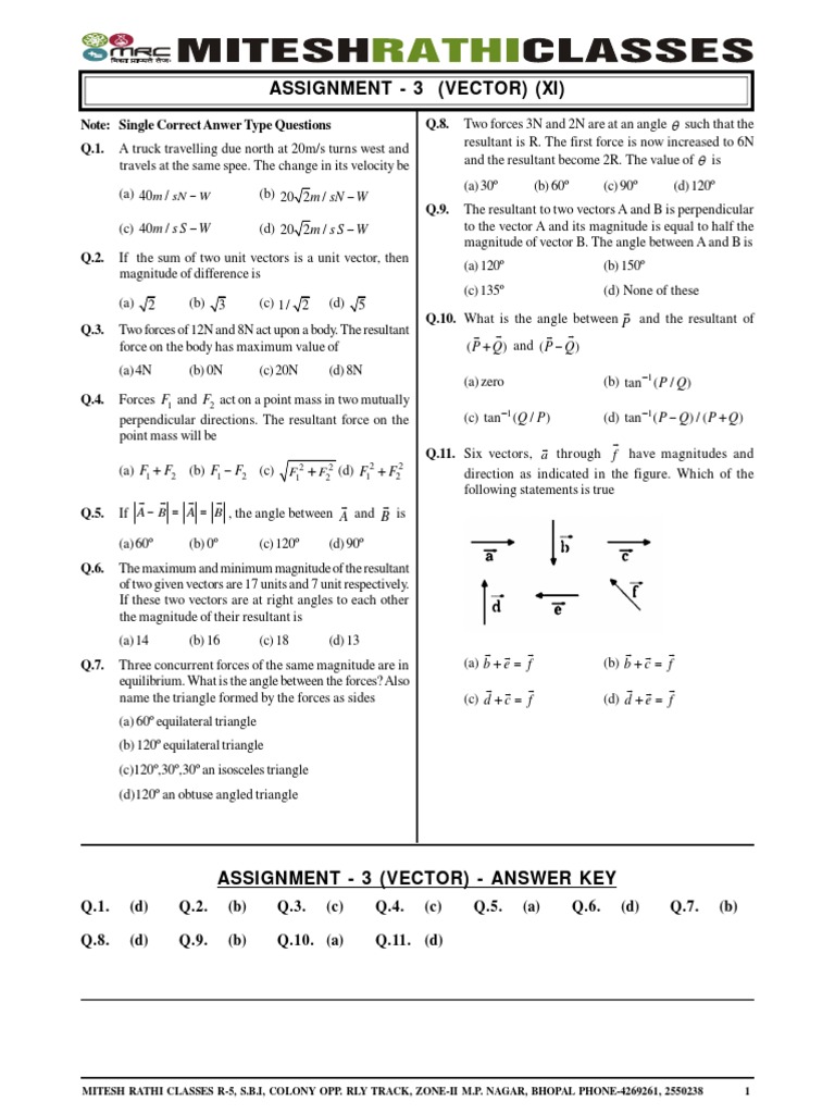Vector Assignment 3 Xi | PDF | Force | Triangle