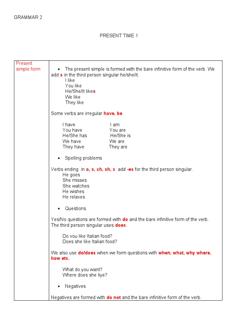 Present Simple Form | PDF | Syntactic Relationships | Linguistics