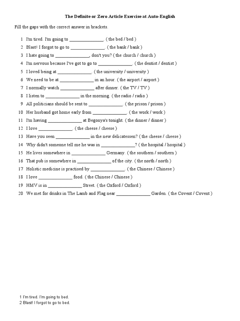 The Definite Article Exercise | PDF