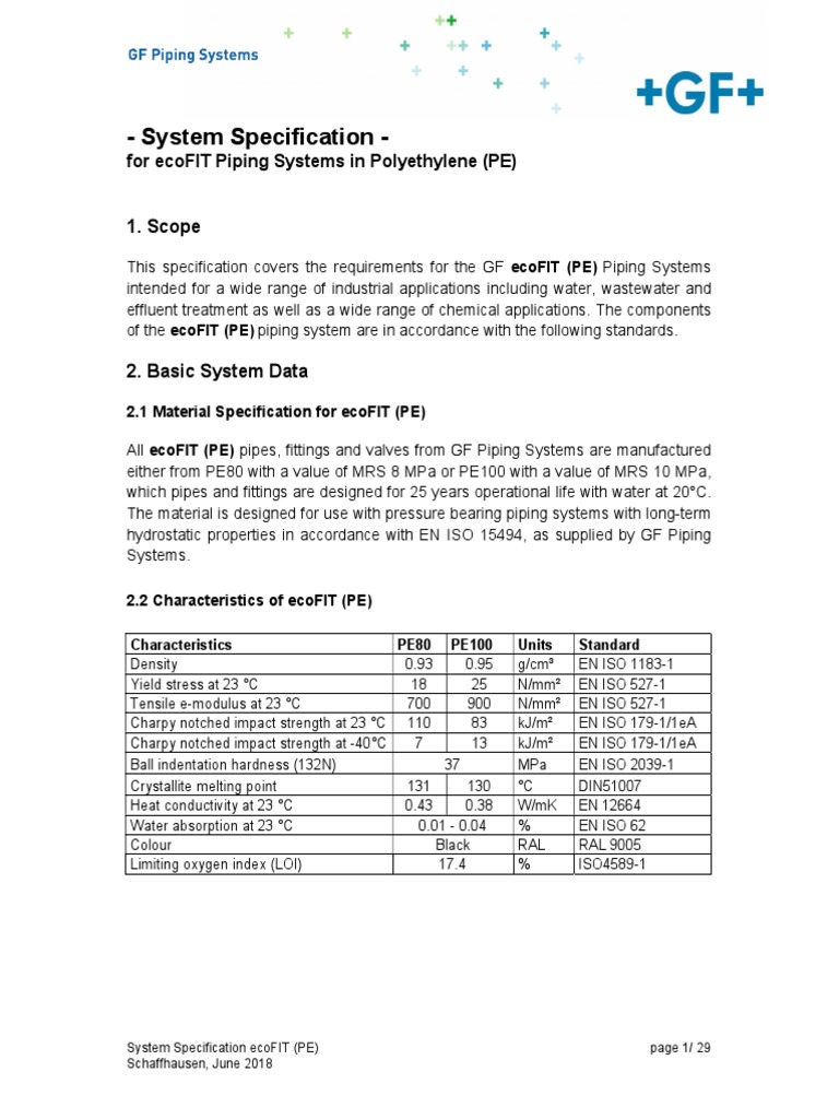 System Specification - : For Ecofit Piping Systems in Polyethylene (Pe ...