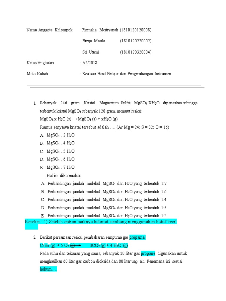 Kelompok 3 - Soal Two Tier Choice (Materi Stiokiometri) | PDF