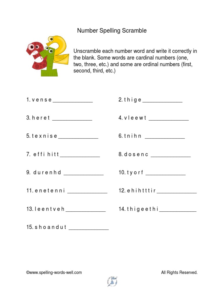 Number Spelling Scramble: Cardinal Numbers (One, Ordinal Numbers (First ...
