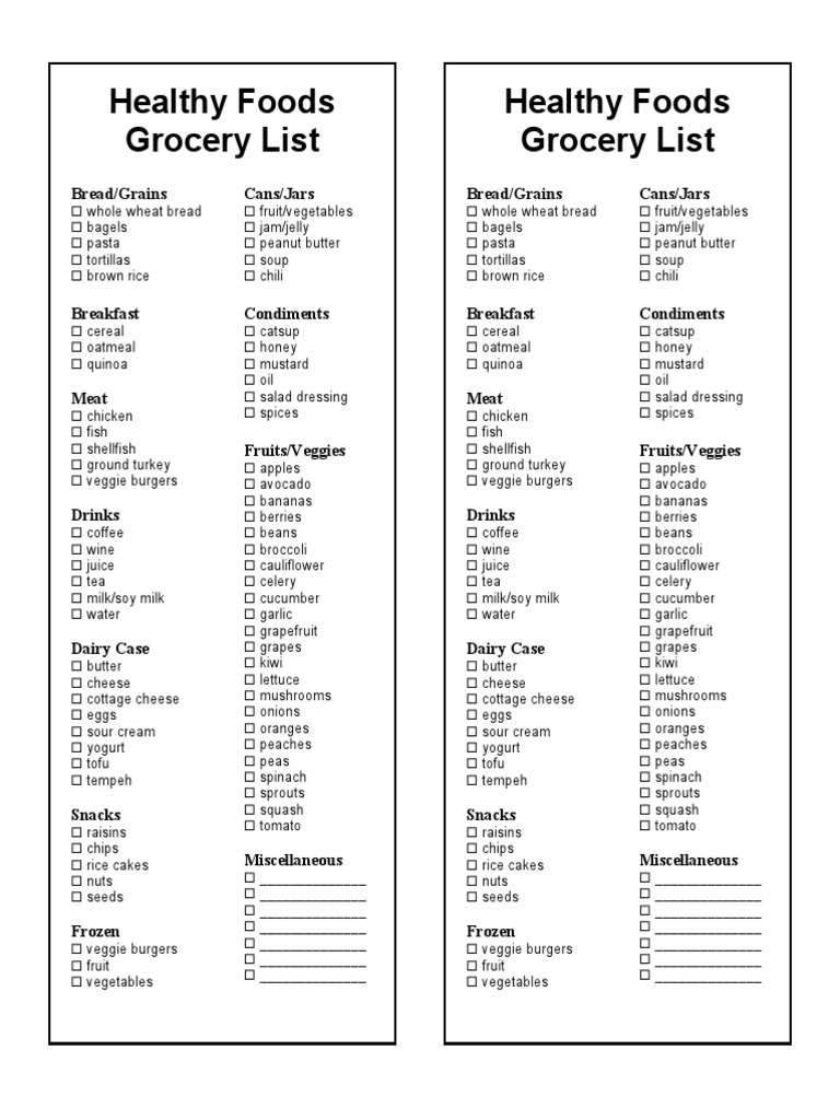 Healthy Foods Grocery List Healthy Foods Grocery List: Bread/Grains ...