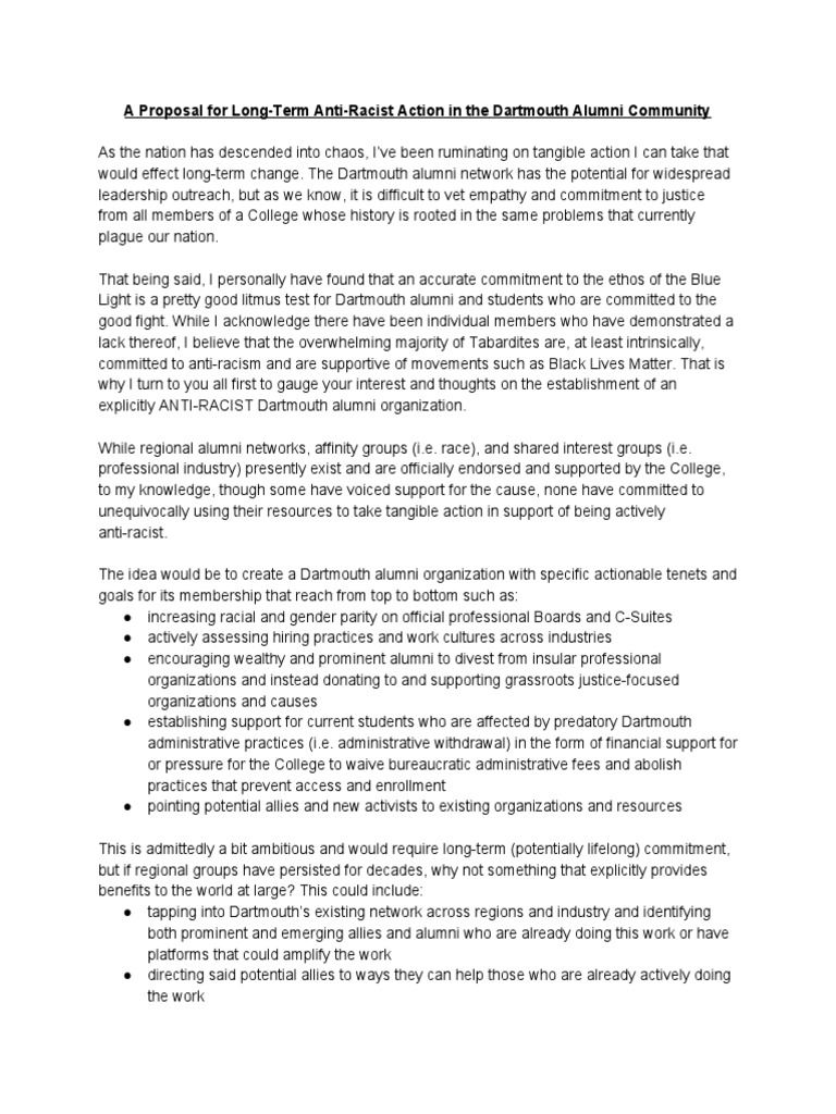 A Proposal For Long-Term Anti-Racist Action in The Dartmouth Alumni ...
