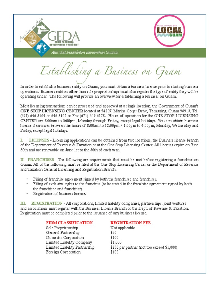Guam Business License Overview | PDF | Partnership | Limited Liability ...