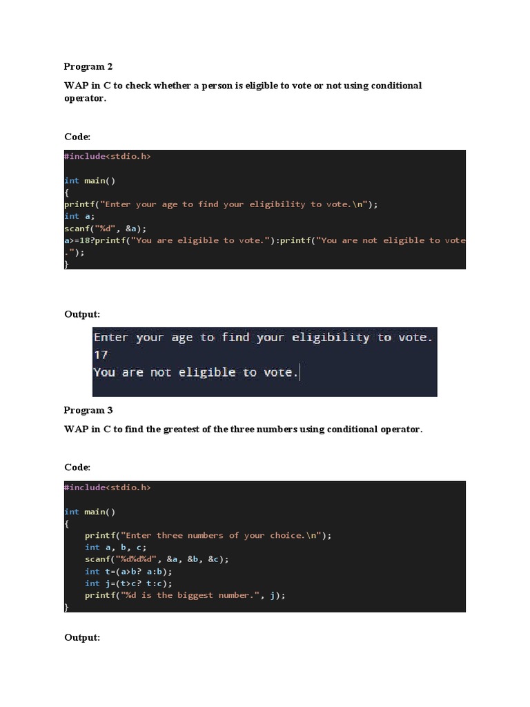 Program 2 WAP in C To Check Whether A Person Is Eligible To Vote or Not ...