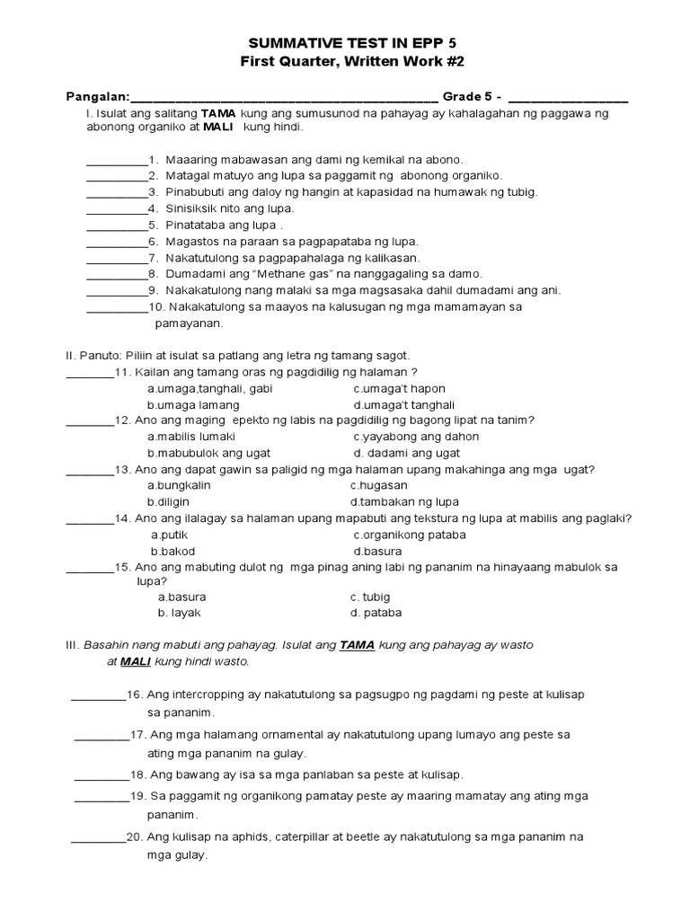 Summative Test in Epp 5 #2 | PDF