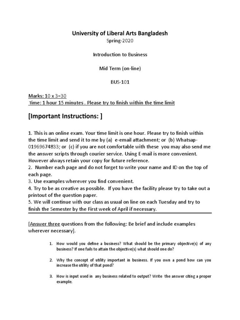 ULAb-Bus-101-online Exam | PDF