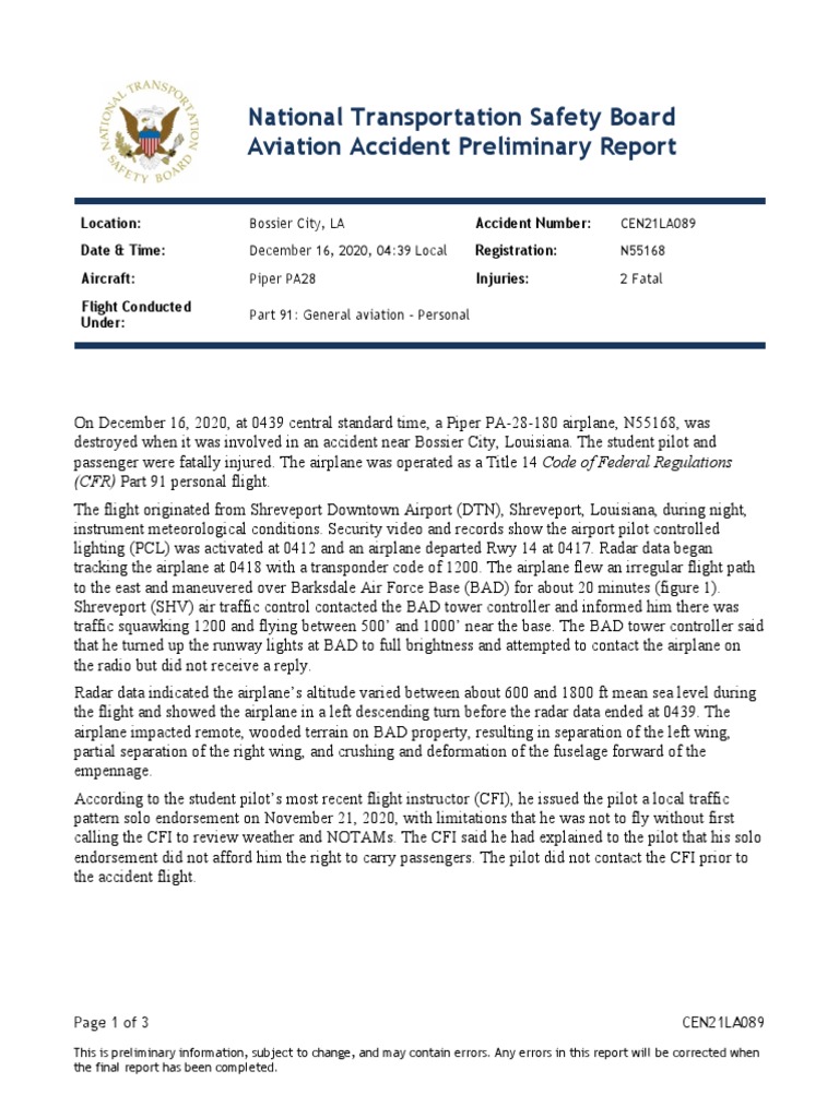 NTSB Accident Report On Civilian Plane Crash | PDF | Transponder ...