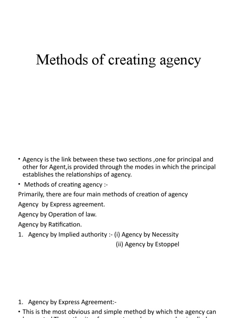 Methods of Creating Agency | PDF | Law Of Agency | Legal Concepts