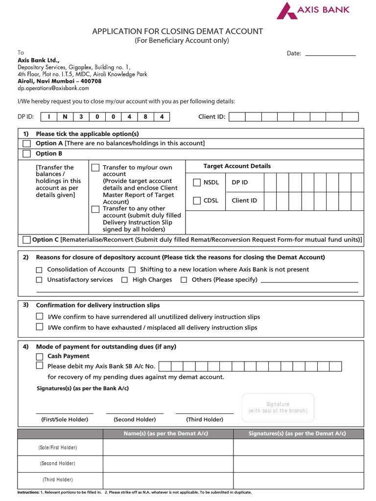 Application For Closing Demat Account | PDF | Financial Technology ...