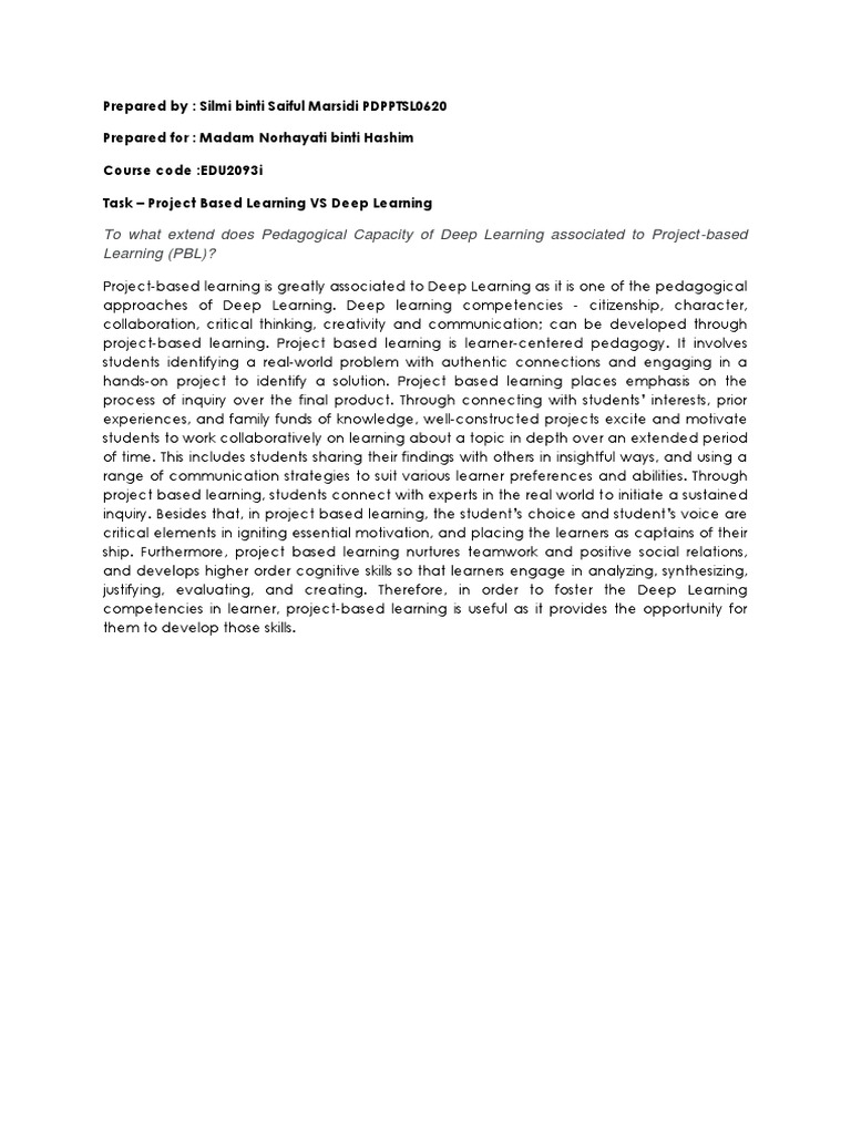 Deep Learning Through PBL | PDF