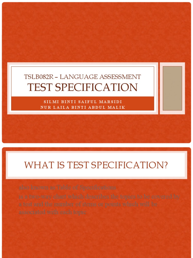Test Specification: Tslb082R - Language Assessment | PDF