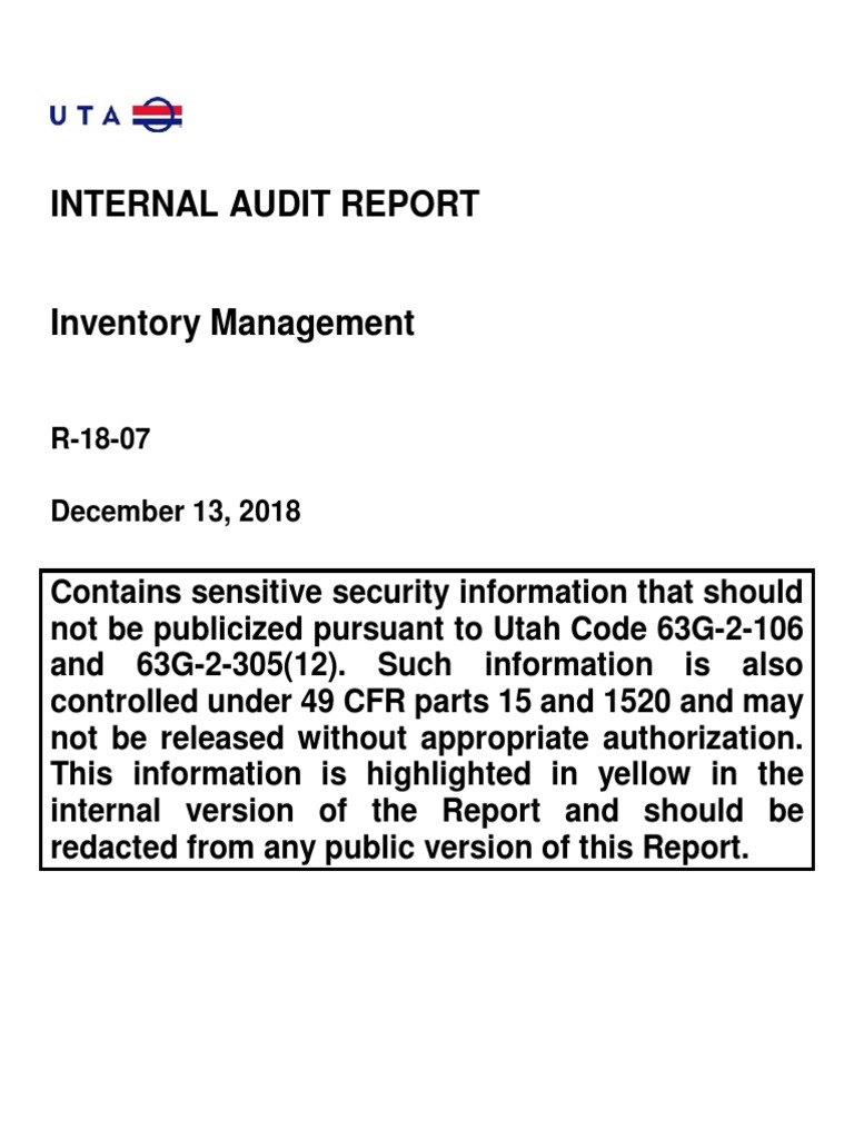 R 18 07 Inventory Management Internal Audit Report Public Version | PDF ...