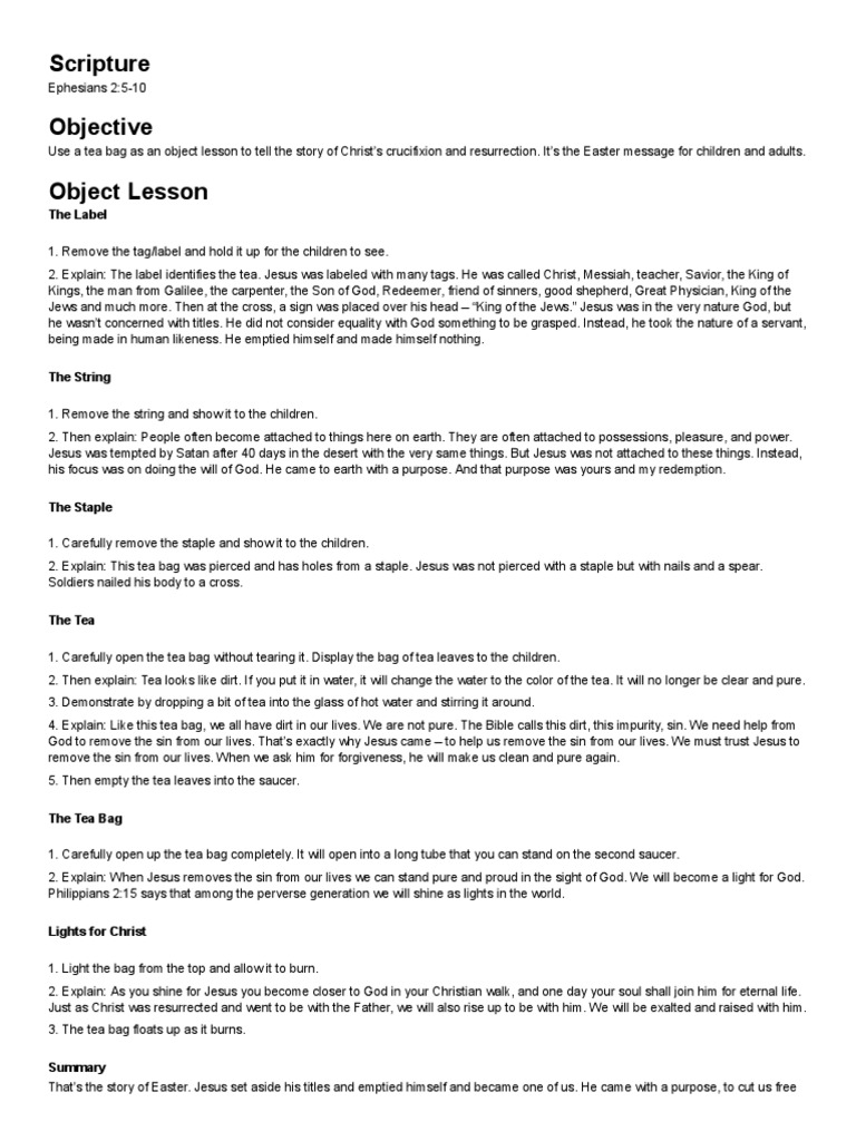 Tea Bag Object Lesson for Easter | PDF | Resurrection Of Jesus | Jesus