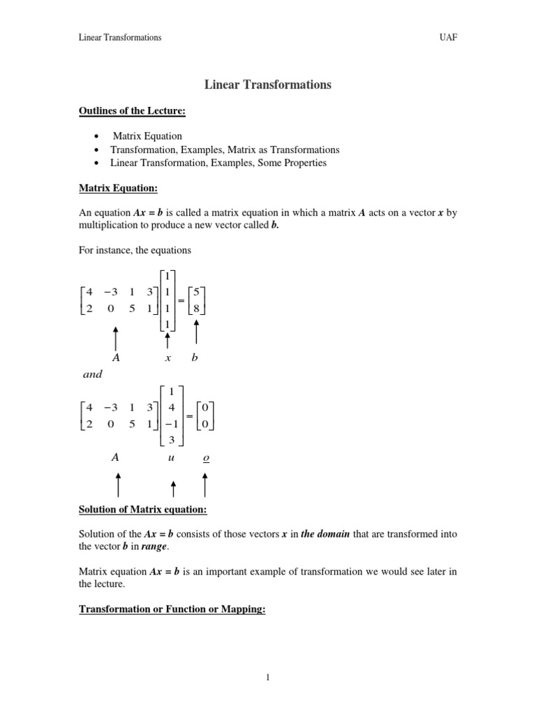 Linear Transformations: Outlines of The Lecture | PDF | Linear Map | Vector Space