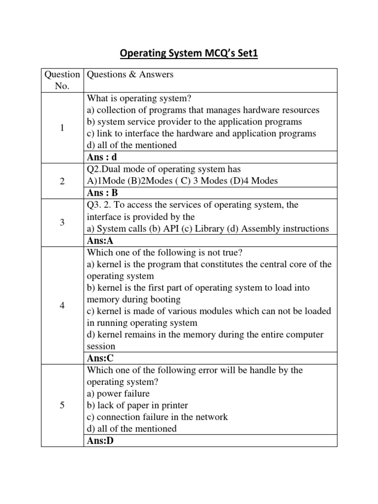 Operating System MCQ's Set1: Ans: D | PDF | Operating System | Random Access Memory