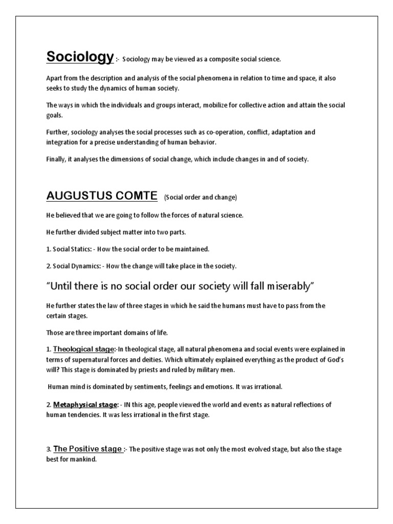 Sociology Complete Notes | PDF | Sociology | Positivism