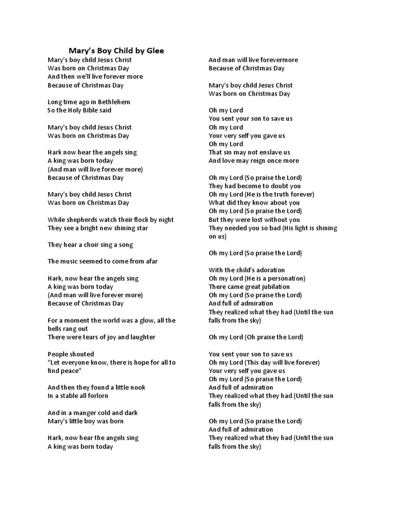 Mary.s Boy Child Lyrics | PDF | Christmas | Jesus