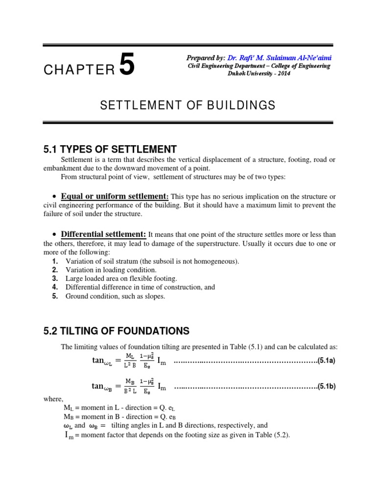 ch5 Settlement of Buildings | PDF | Physics | Building Engineering
