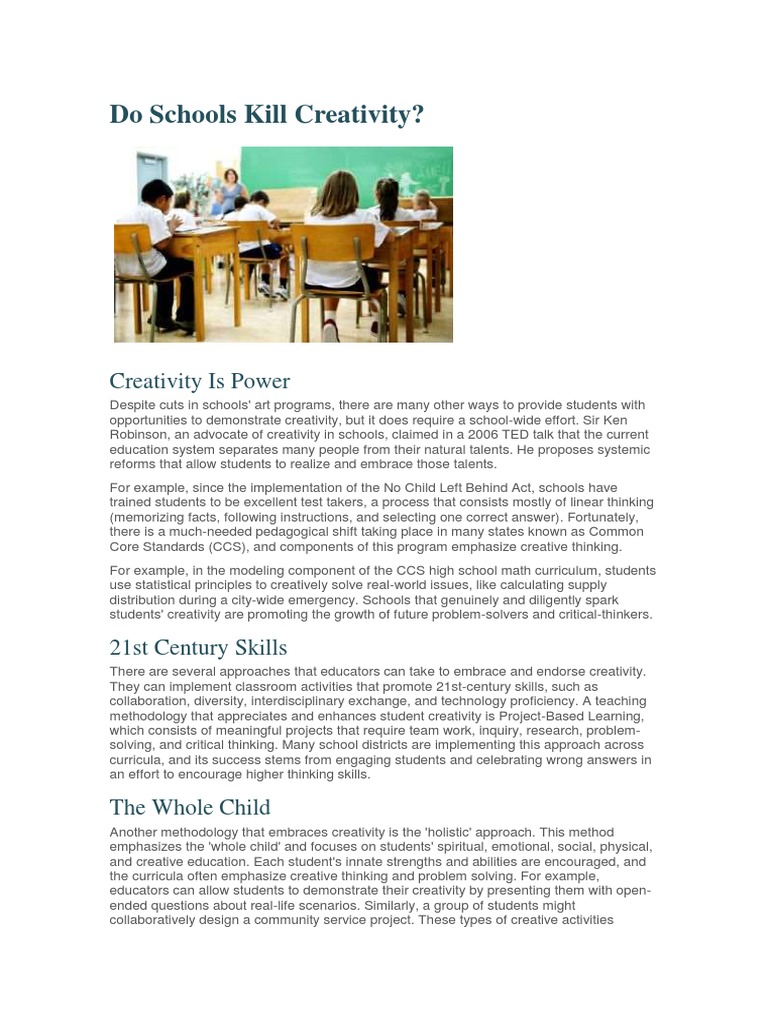 Do Schools Kill Creativity | Download Free PDF | Creativity ...