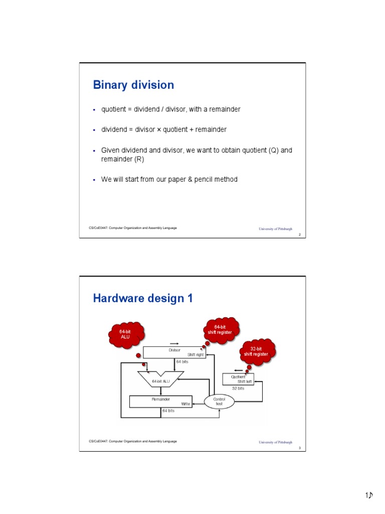 Binary Division: 64-Bit Shift Register 64-Bit ALU 32-Bit Shift Register ...