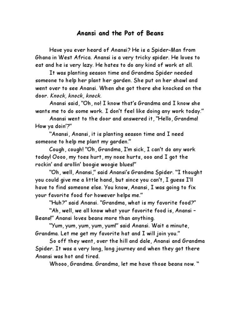 Anansi and The Pot of Beans | PDF | Anansi | Foods