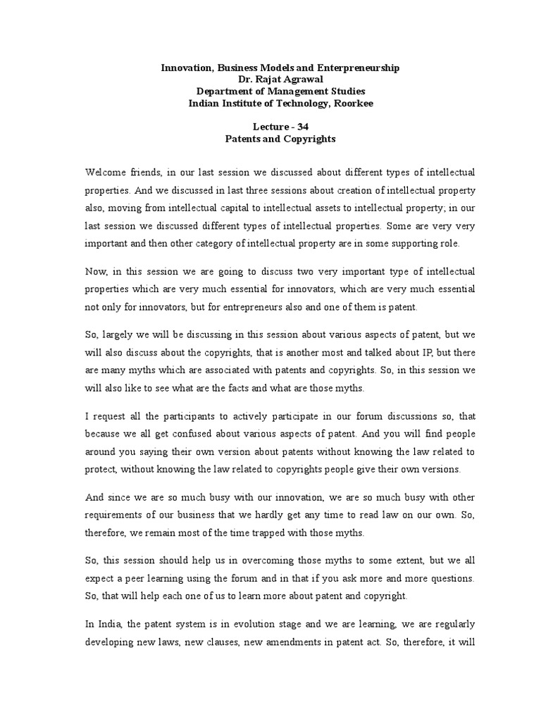 Lec 34 | PDF | Patent | Intellectual Property