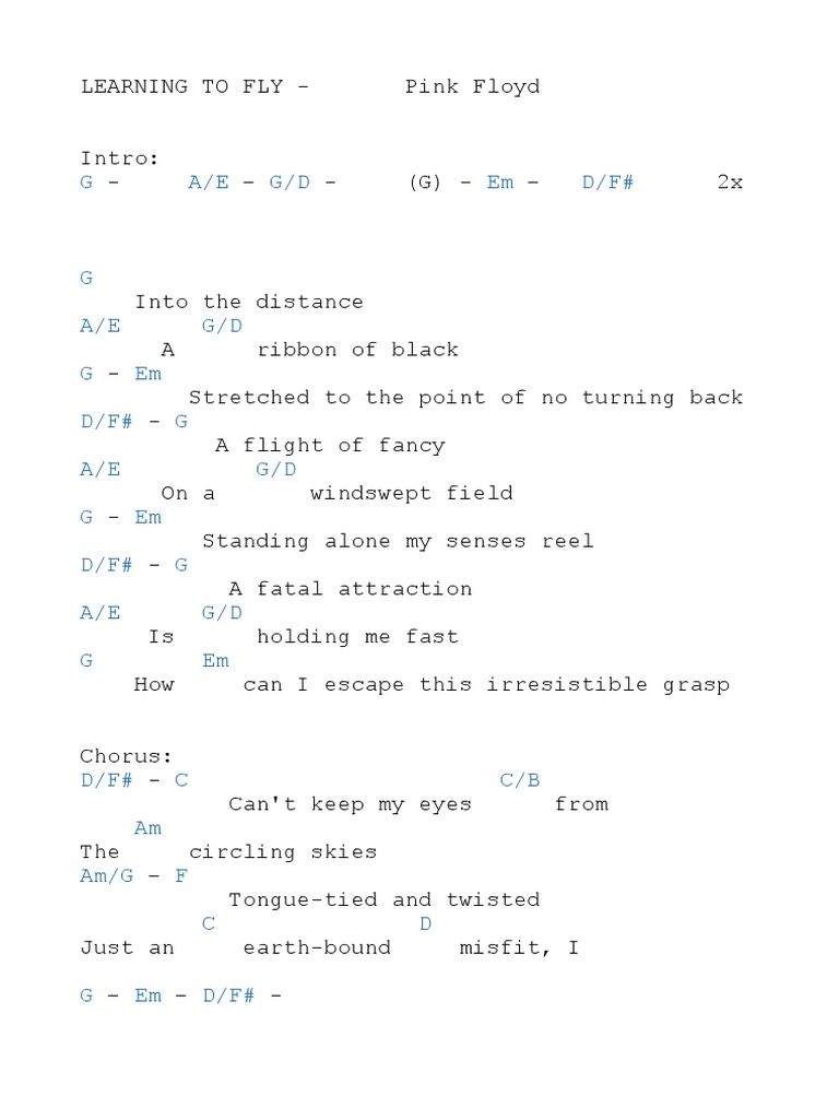 Learning To Fly Guitar Chords