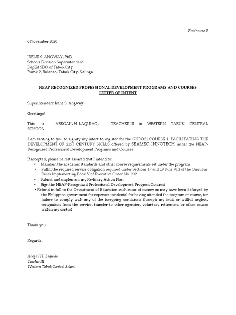 Neap-Recognized Professional Development Programs and Courses Letter of Intent | PDF