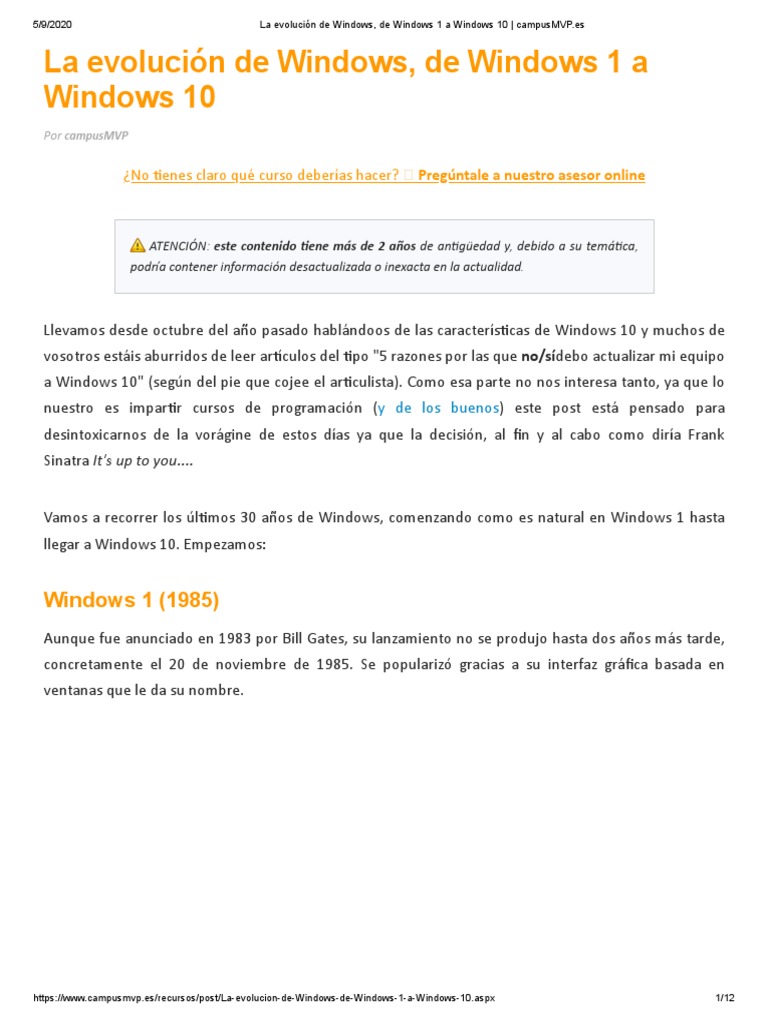 La Evolución de Windows, de Windows 1 A Windows 10 - campusMVP - Es PDF ...