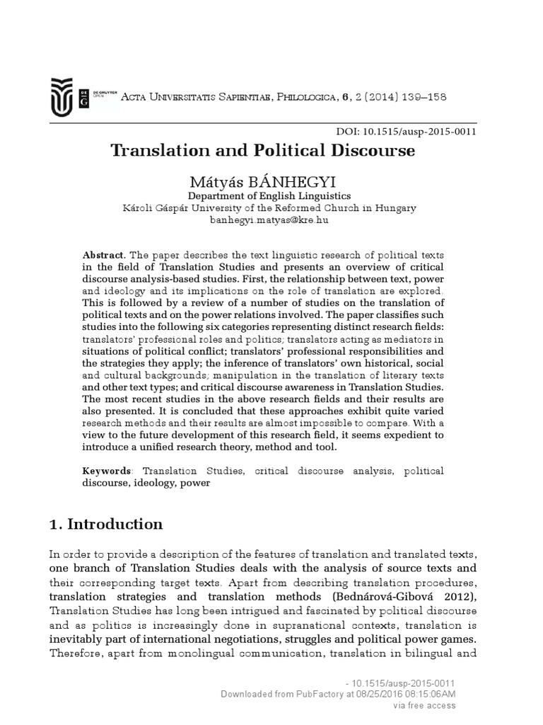 Translation in Political Discourse Analysis | PDF | Translations ...