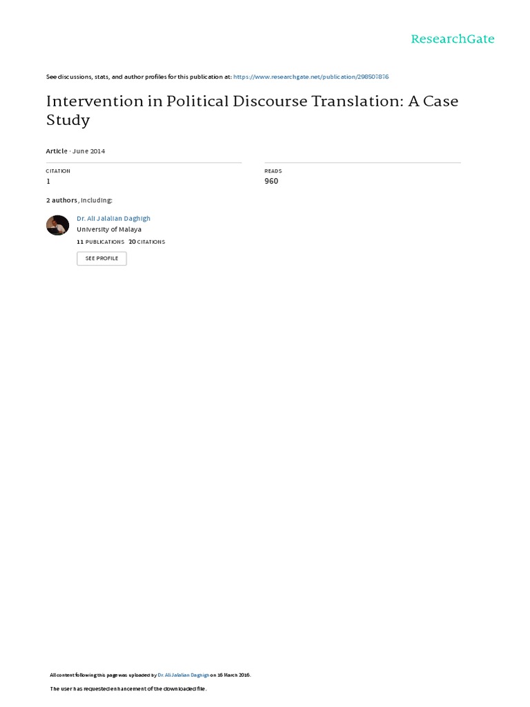 Interventionin Political Discourse Translation ACase Study | PDF ...