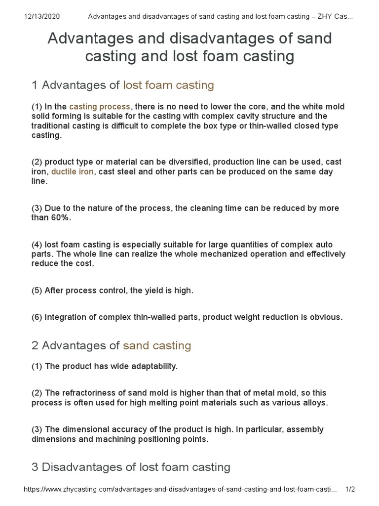 Advantages and disadvantages of sand casting and lost foam casting – ZHY Casting | Casting ...