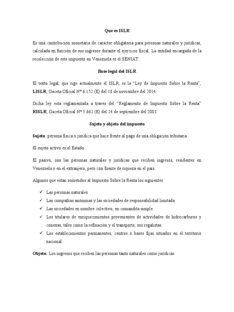 Que Es ISLR | PDF | Impuesto sobre la renta | Política