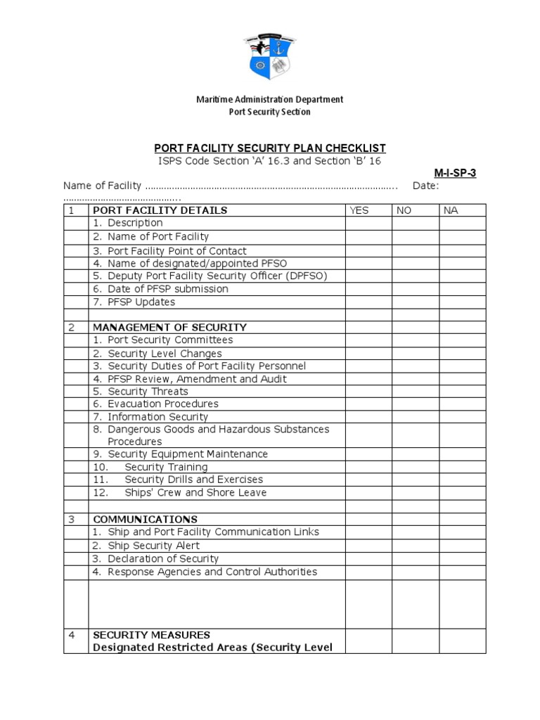Port Facility Security Plan Checklist | PDF | Security | Public Safety