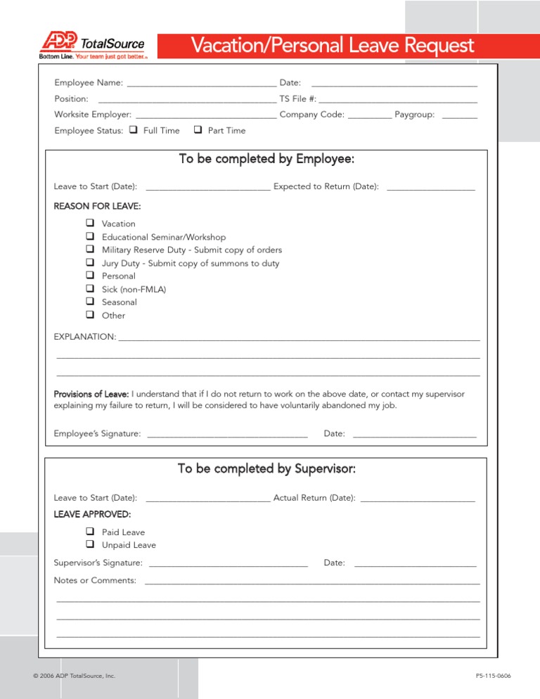Vacation Form | PDF | Working Conditions | Employee Relations